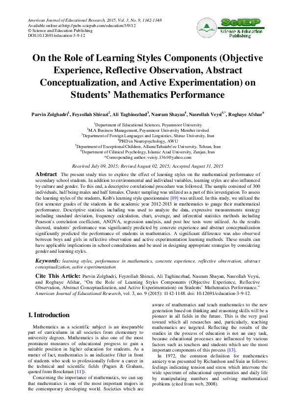 (PDF) Learning styles of fundamental mathematics students