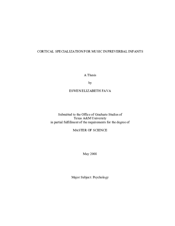 (PDF) CORTICAL SPECIALIZATION FOR MUSIC IN PREVERBAL INFANTS A Thesis ...