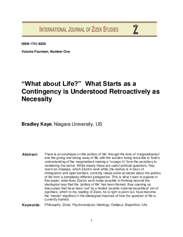 (PDF) What About Life?" What Starts as Contingency is Understood ...