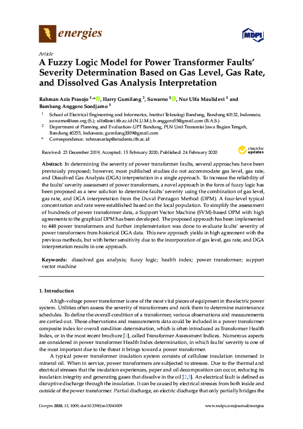 (PDF) A Fuzzy Logic Model for Power Transformer Faults’ Severity Determination Based on Gas ...