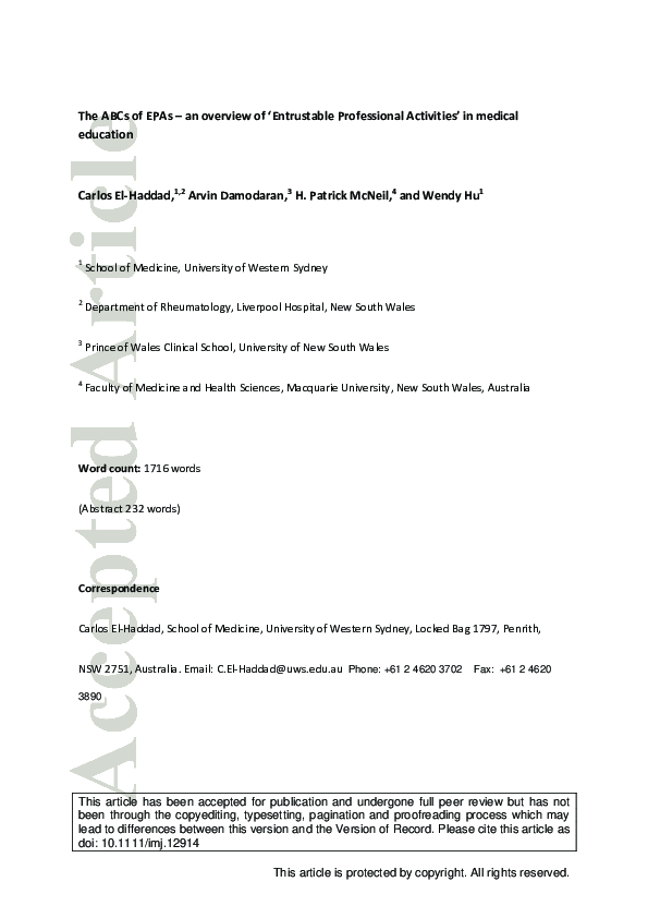 (PDF) The ABCs of EPAs – an overview of ‘Entrustable Professional ...