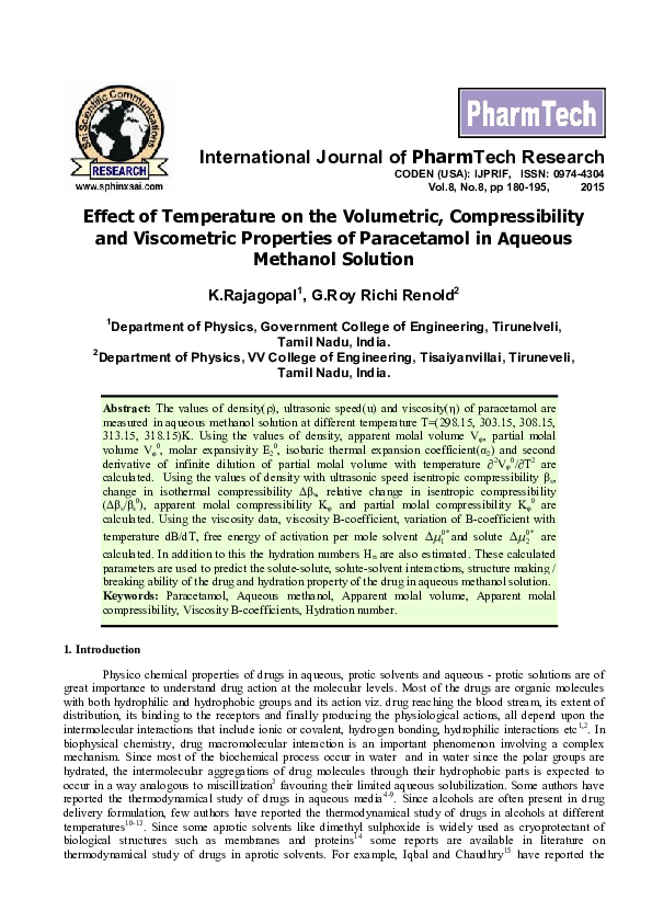 (PDF) Effect of Temperature on the Volumetric, Compressibility and ...