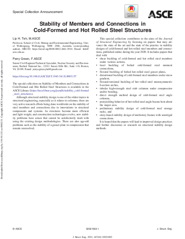 (PDF) Stability of Members and Connections in Cold-Formed and Hot ...