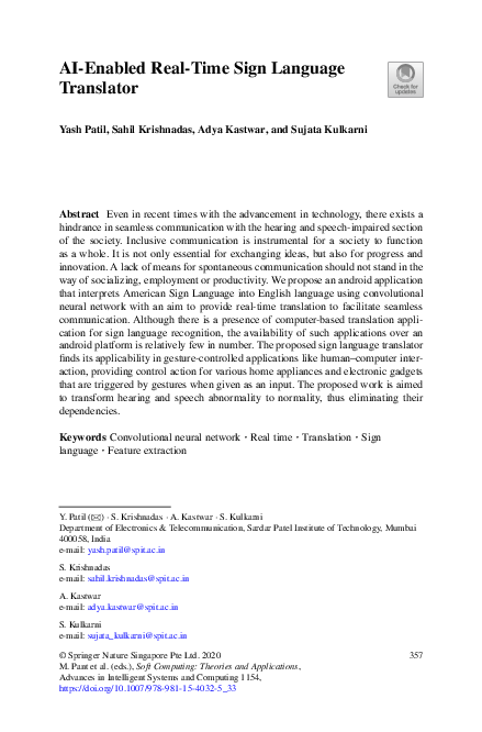 (PDF) AI-Enabled Real-Time Sign Language Translator