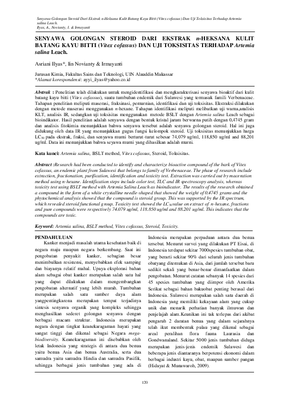 (PDF) SENYAWA GOLONGAN STEROID DARI EKSTRAK n-HEKSANA KULIT BATANG KAYU ...