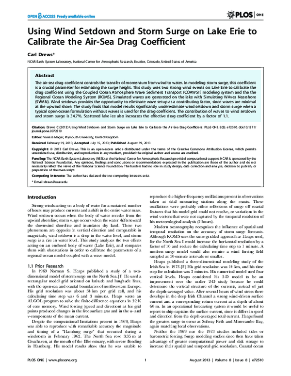 (PDF) Using Wind Setdown and Storm Surge on Lake Erie to Calibrate the ...