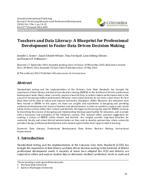 (PDF) Teachers and Data Literacy: A Blueprint for Professional ...
