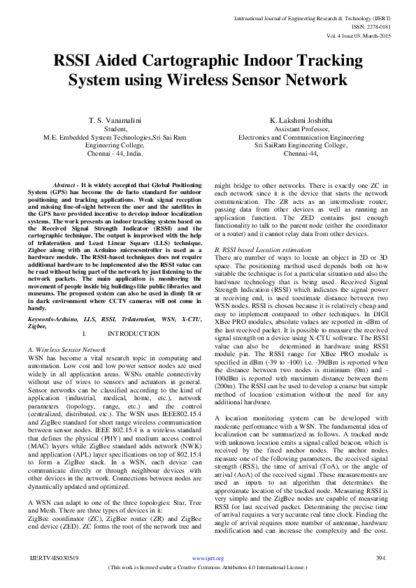 (PDF) RSSI Aided Cartographic Indoor Tracking System using Wireless Sensor Network