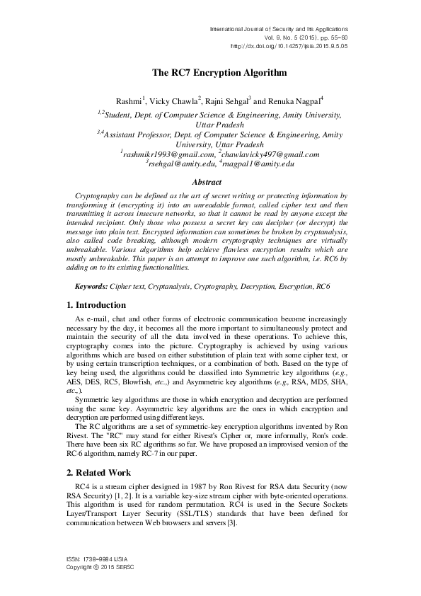 (PDF) The RC7 Encryption Algorithm