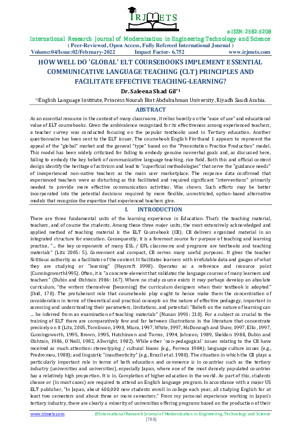 (PDF) HOW WELL DO 'GLOBAL' ELT COURSEBOOKS IMPLEMENT ESSENTIAL CLT ...