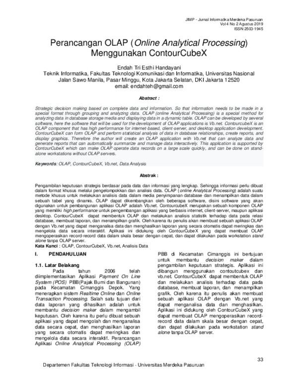 (PDF) Perancangan OLAP (Online Analytical Processing) Menggunakan ContourCubeX
