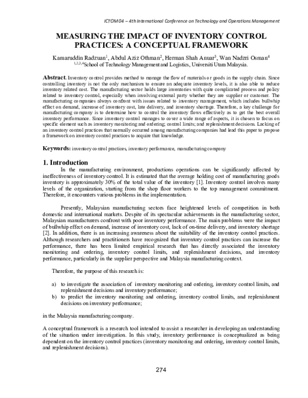 (PDF) Measuring the Impact of Inventory Control Practices: A Conceptual Framework