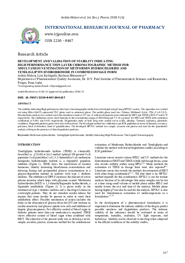 (PDF) Development and Validation of Stability-indicating HPLC Method for Simultaneous Estimation ...