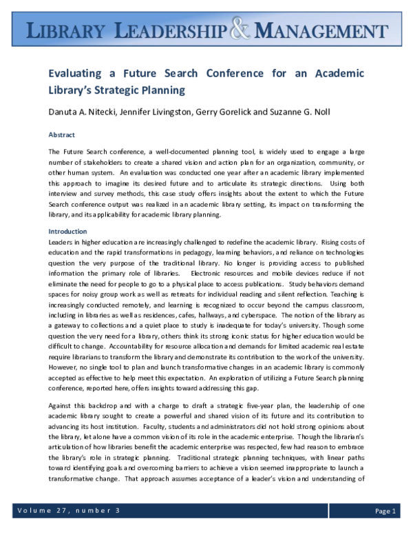 (PDF) Evaluating a Future Search Conference for an Academic Library’s ...