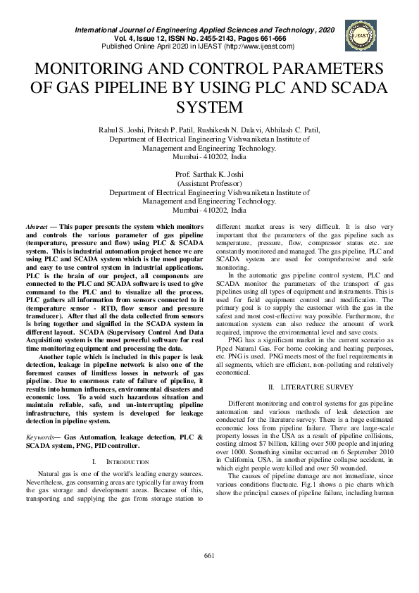 (PDF) Monitoring and Control Parameters of Gas Pipeline by Using PLC ...