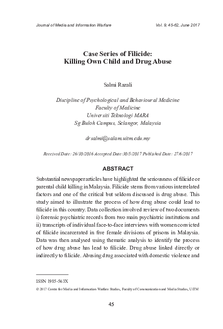 (PDF) Case Series of Filicide: Killing Own Child and Drug Abuse