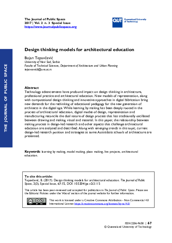 (PDF) Design thinking models for architectural education
