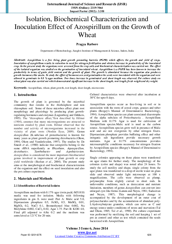 (PDF) Isolation, Biochemical Characterization and Inoculation Effect of ...