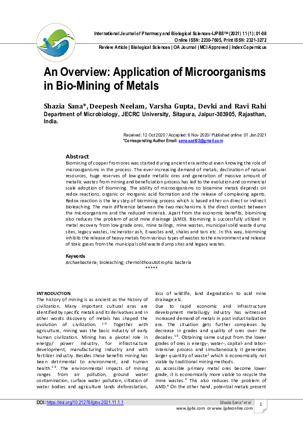 (PDF) An Overview: Application of Microorganisms in Bio-Mining of ...