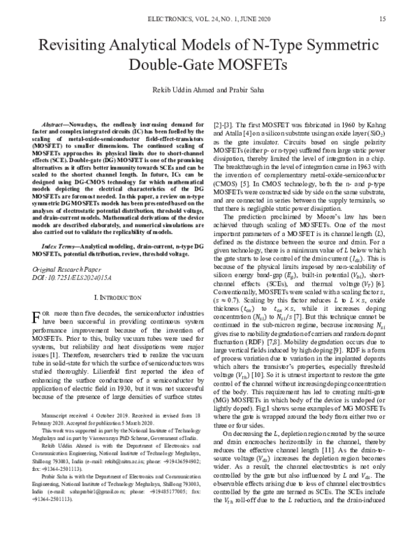 (PDF) Revisiting Analytical Models of N-Type Symmetric Double-Gate MOSFETs Shaded Conditions