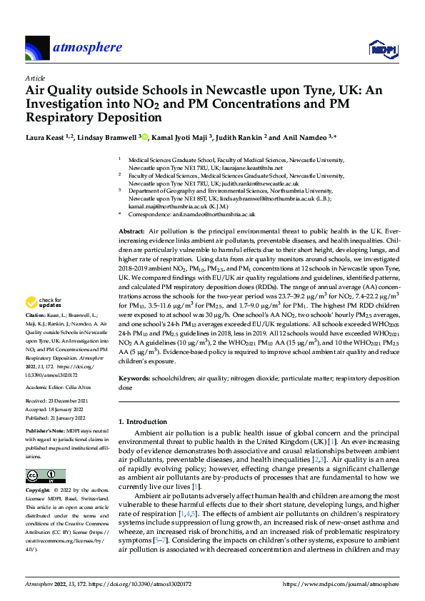 (PDF) Air Quality outside Schools in Newcastle upon Tyne, UK: An ...