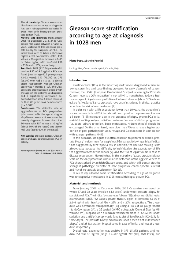 (PDF) Gleason score stratification according to age at diagnosis in ...
