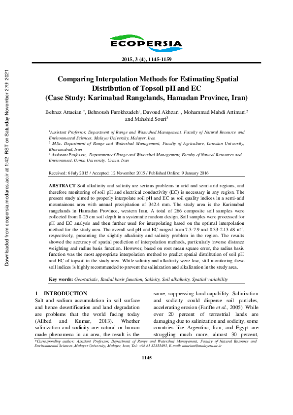 Pdf Comparing Interpolation Methods For Estimating Spatial 5129