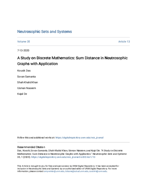 (PDF) A Study on Discrete Mathematics: Sum Distance in Neutrosophic ...