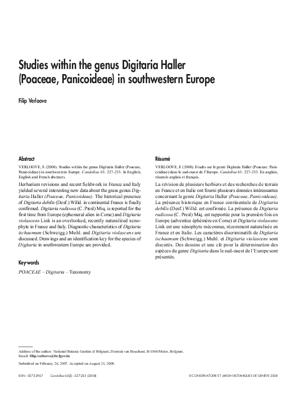 (PDF) 2008a– Studies within the genus Digitaria Haller (Poaceae