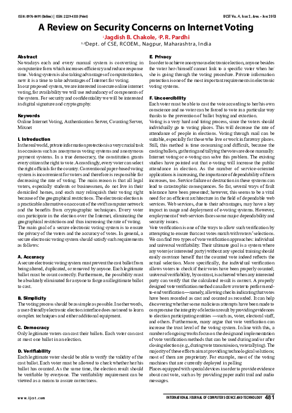 (PDF) A Review on Security Concerns on Internet Voting