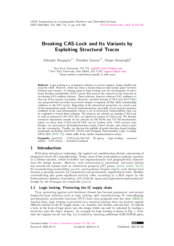 (PDF) Breaking CAS-Lock and Its Variants by Exploiting Structural Traces