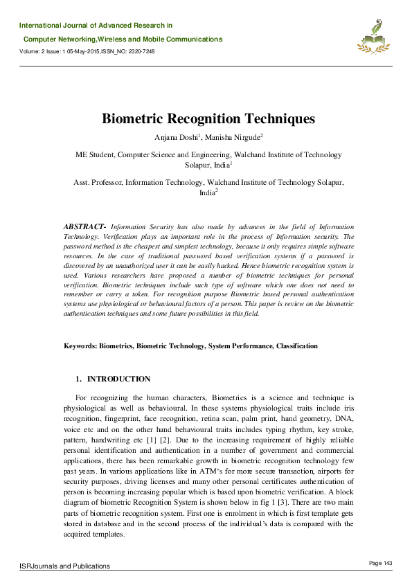 (PDF) Biometric Recognition Techniques