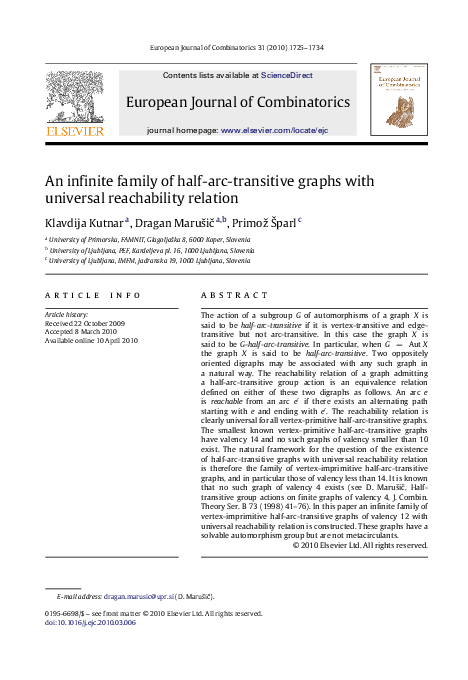 (PDF) An infinite family of half-arc-transitive graphs with universal ...