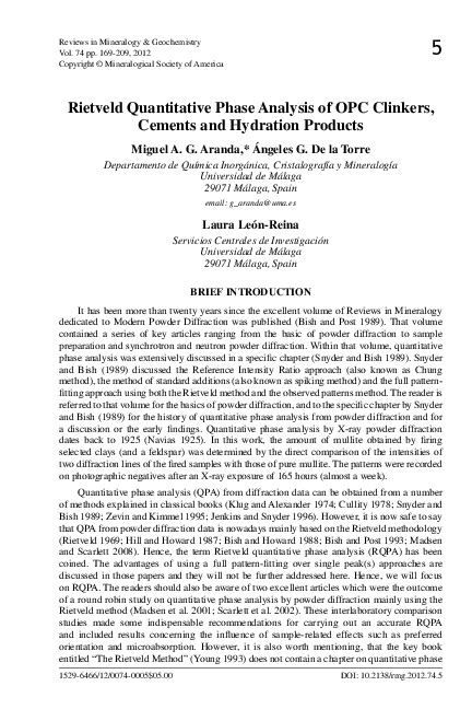 (PDF) Rietveld Quantitative Phase Analysis of OPC clinkers, cements and hydration products
