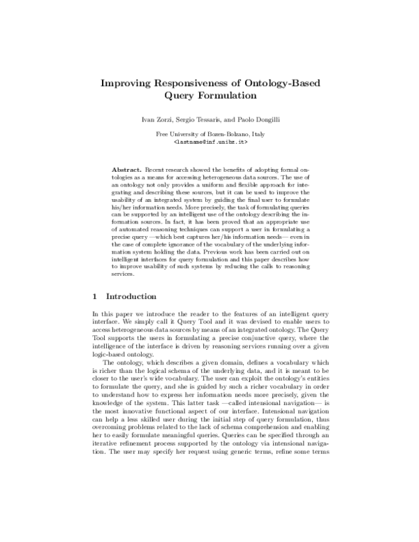(PDF) Improving Responsiveness of Ontology-Based Query Formulation