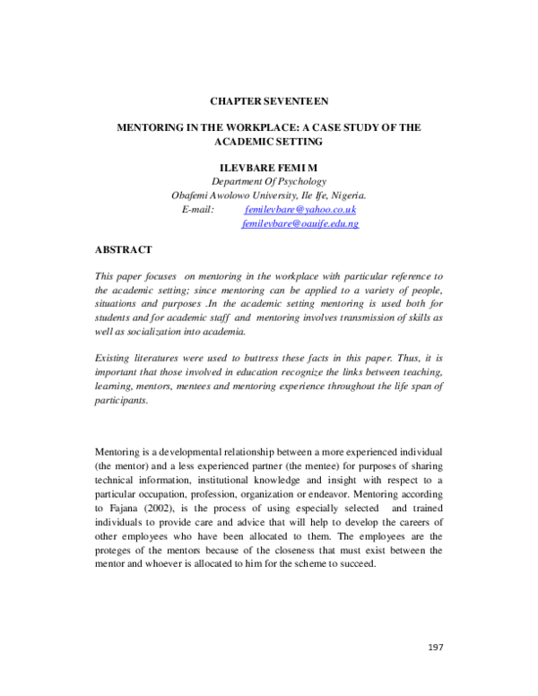 (PDF) Mentoring in the workplace : a case study of the academic setting : chapter 17
