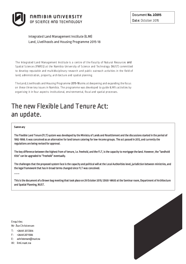 (PDF) The new flexible land tenure act: An update [ILMI Document No. 2/ ...