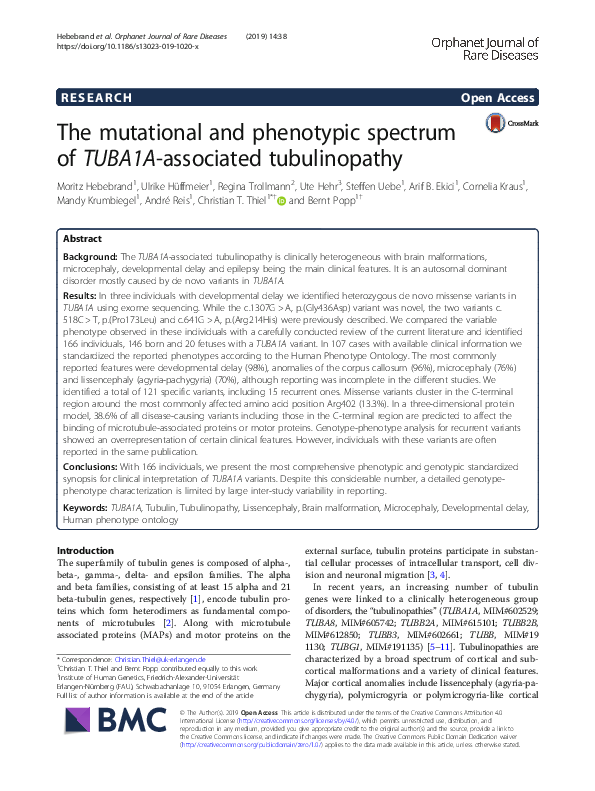 (PDF) The mutational and phenotypic spectrum of TUBA1A-associated ...