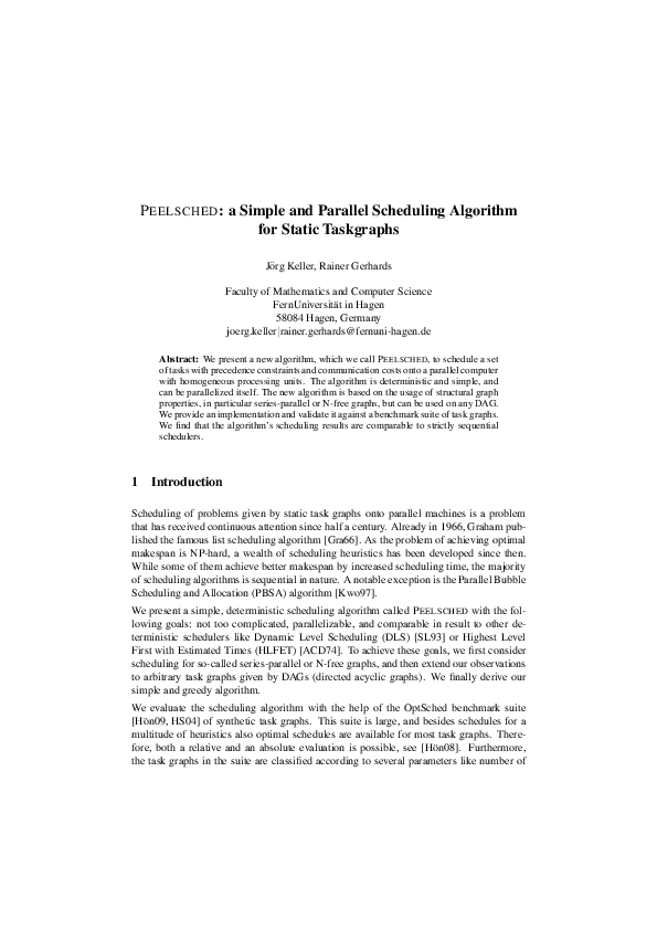 Pdf Peelsched A Simple And Parallel Scheduling Algorithm For Static Taskgraphs