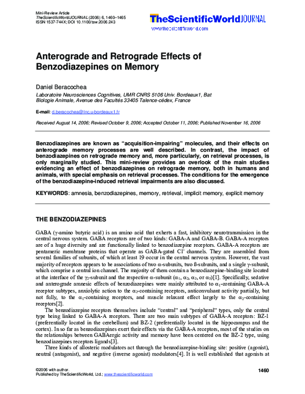 (PDF) Anterograde and retrograde effects of benzodiazepines on memory