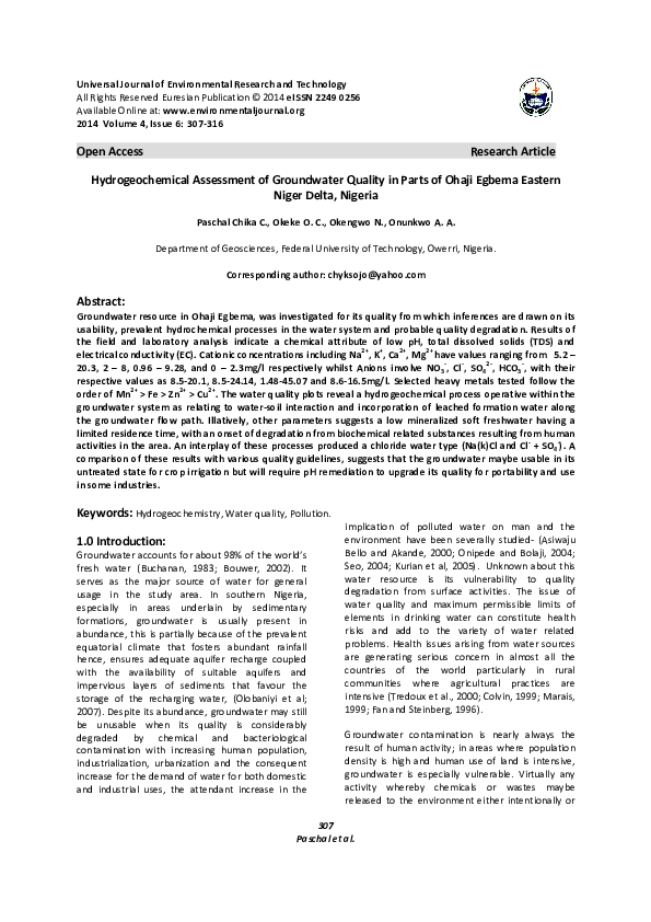 (PDF) Hydrogeochemical assessment of groundwater quality for drinking and irrigation purposes in ...