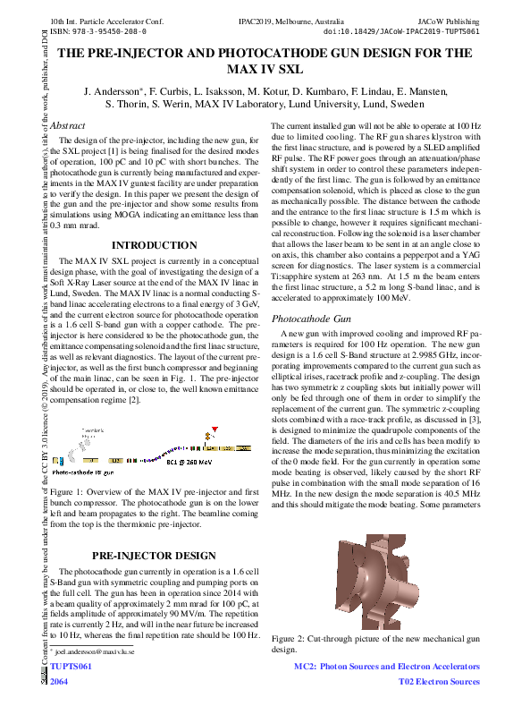 (PDF) The Pre-Injector and Photocathode Gun Design for the MAX IV SXL