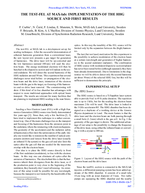 (PDF) The Test-FEL at MAX-lab: Implementation of the HHG Source and ...