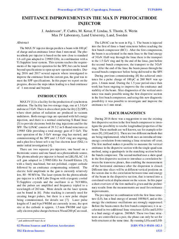 (PDF) Emittance Improvements in the Max Iv Photocathode Injector