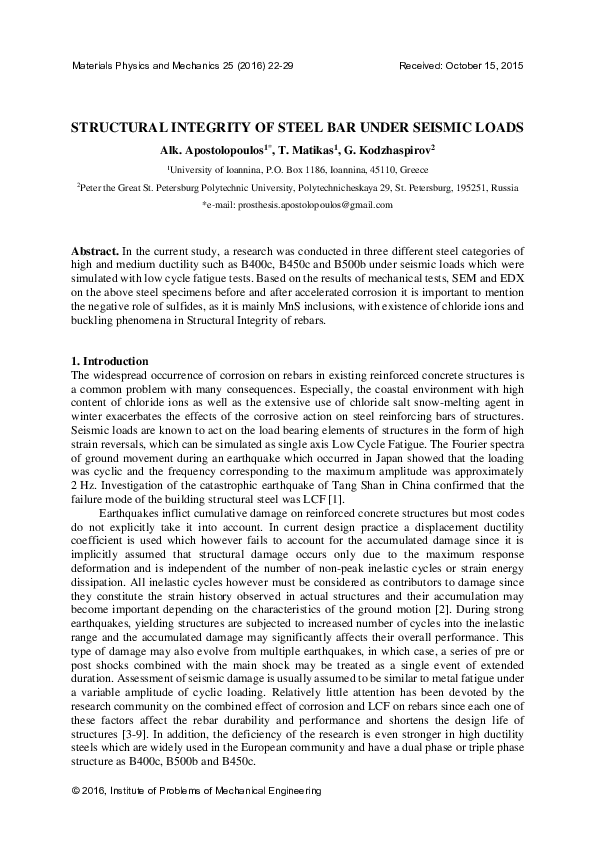 (PDF) Structural Integrity of Steel Bar Under Seismic Loads