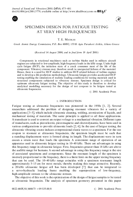 (PDF) Specimen Design for Fatigue Testing at Very High Frequencies