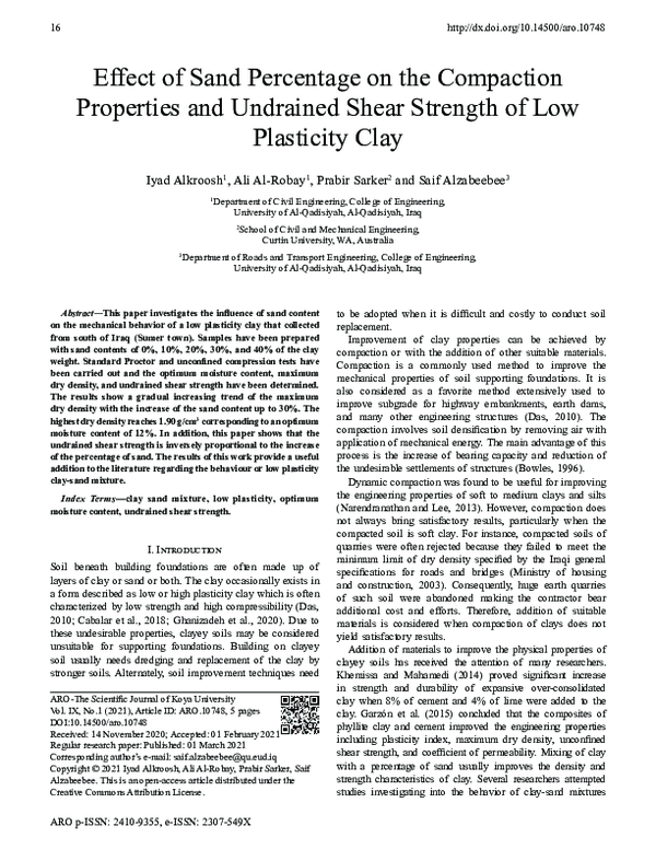 (PDF) Effect of Sand Percentage on the Compaction Properties and ...