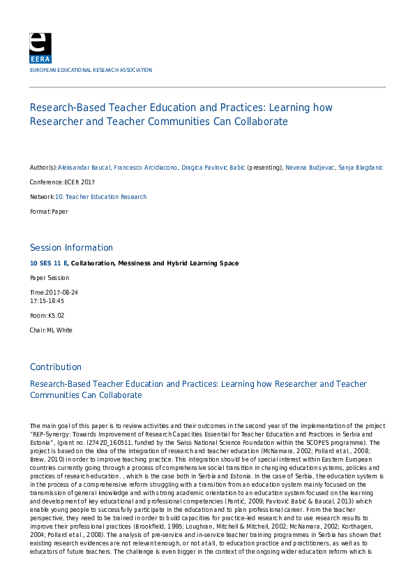 (PDF) Research-Based Teacher Education and Practices : Learning how ...