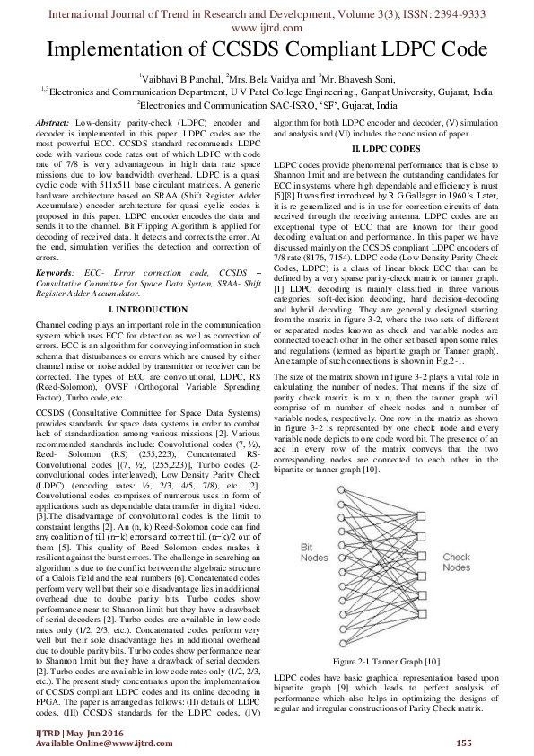 (PDF) Implementation of CCSDS Compliant LDPC Code