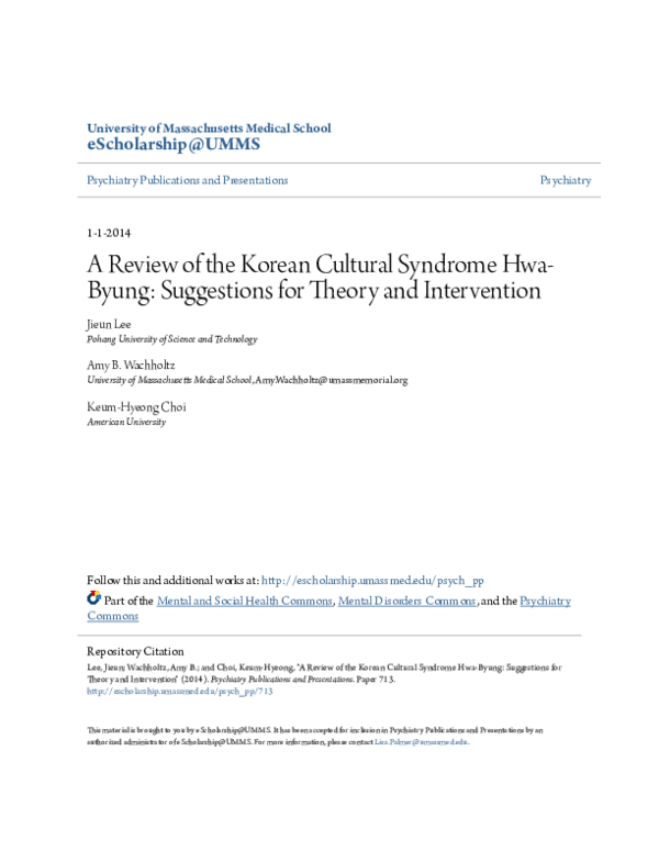 (PDF) A Review of the Korean Cultural Syndrome Hwa-Byung: Suggestions ...